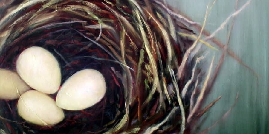 Abstract nest painting by Holly Van Hart | Nest, eggs | Green, brown ...